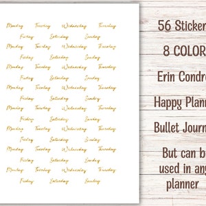Days of the Week Script Stickers/printable Planner Stickers/erin ...