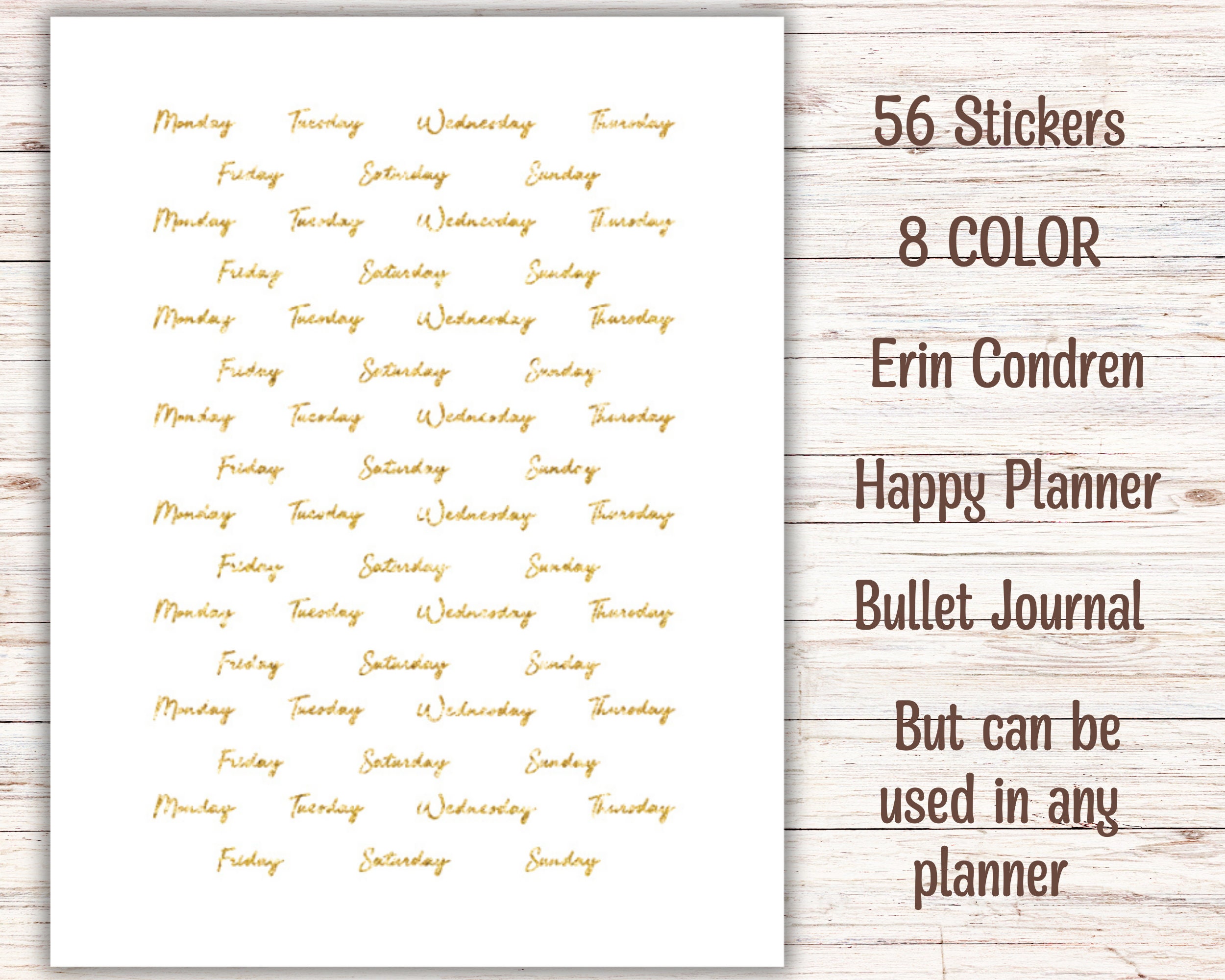 Days of the Week Script Stickers/printable Planner Stickers/erin ...