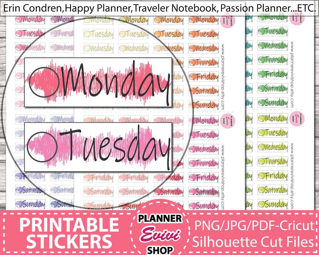 Days of the Week Printable Planner Stickers/date Cover/days Stickers ...