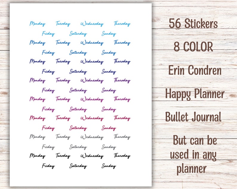 Days of the Week Script Stickers/printable Planner Stickers/erin ...