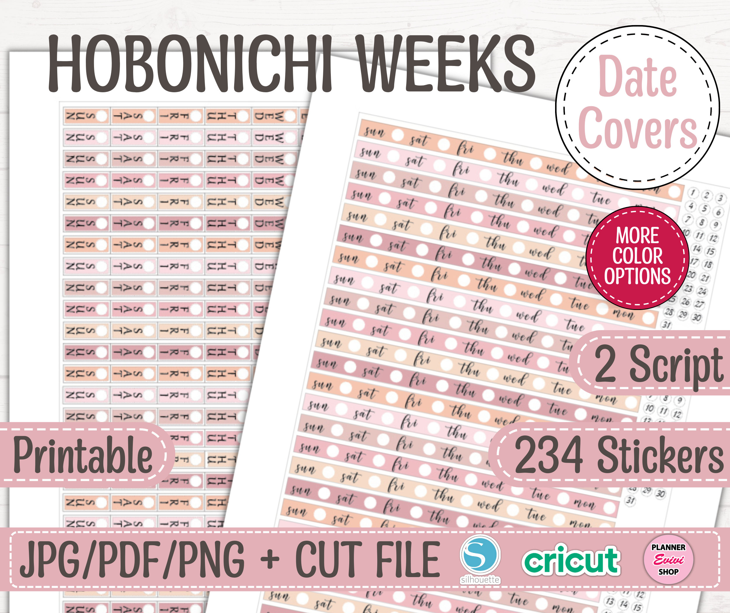 Hobonichi Weeks Date Covers, Digital Printable Planner Stickers ...