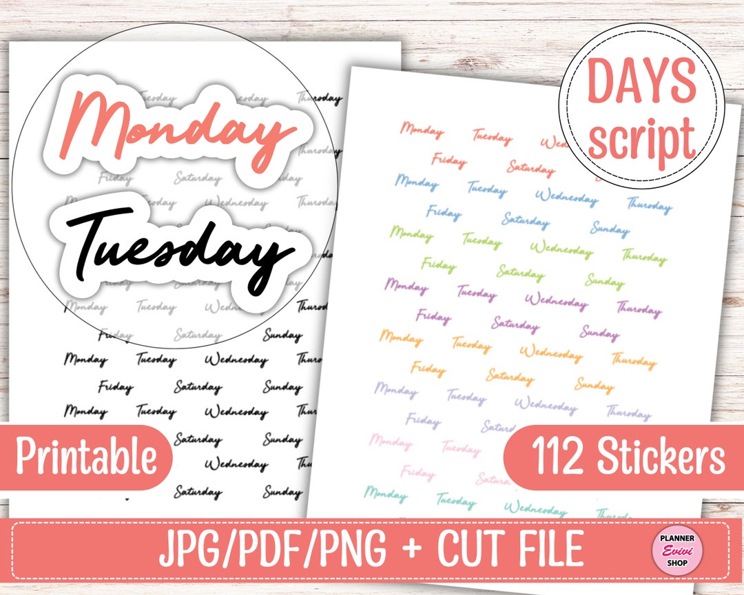 Days of the Week Script Stickers/printable Planner Stickers/erin ...