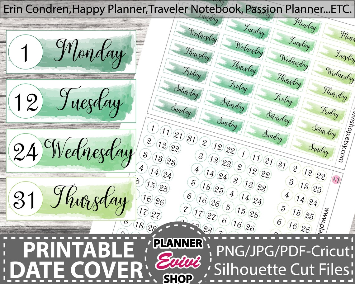 Date Cover Printable Planner Stickers Erin Condren Happy | Etsy