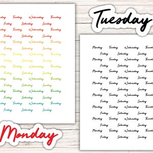 Days of the Week Script Stickers/printable Planner Stickers/erin ...