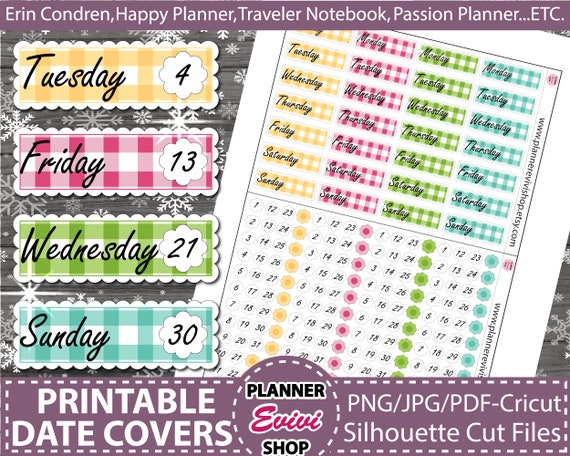 Date Cover Stickersprintable Planner Stickers for Erin | Etsy