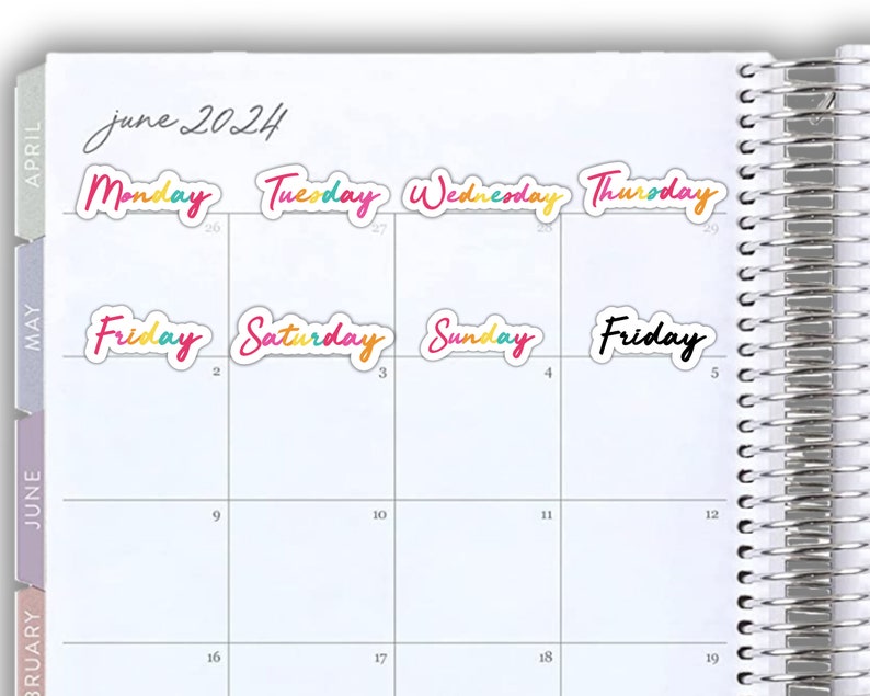 Days of the Week Script Stickers/printable Planner Stickers/erin ...