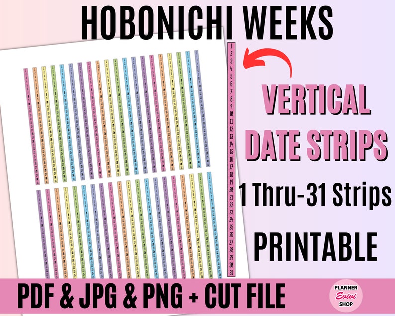 Hobonichi Weeks Date Strips, 1 Thru-31 Strips, Printable Planner ...