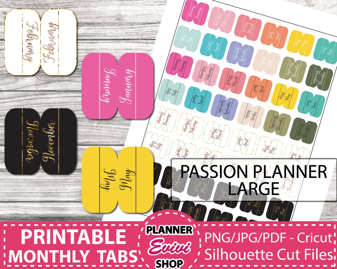 Passion Planner Sticker, Passion Planner Month Tabs Large, Printable ...