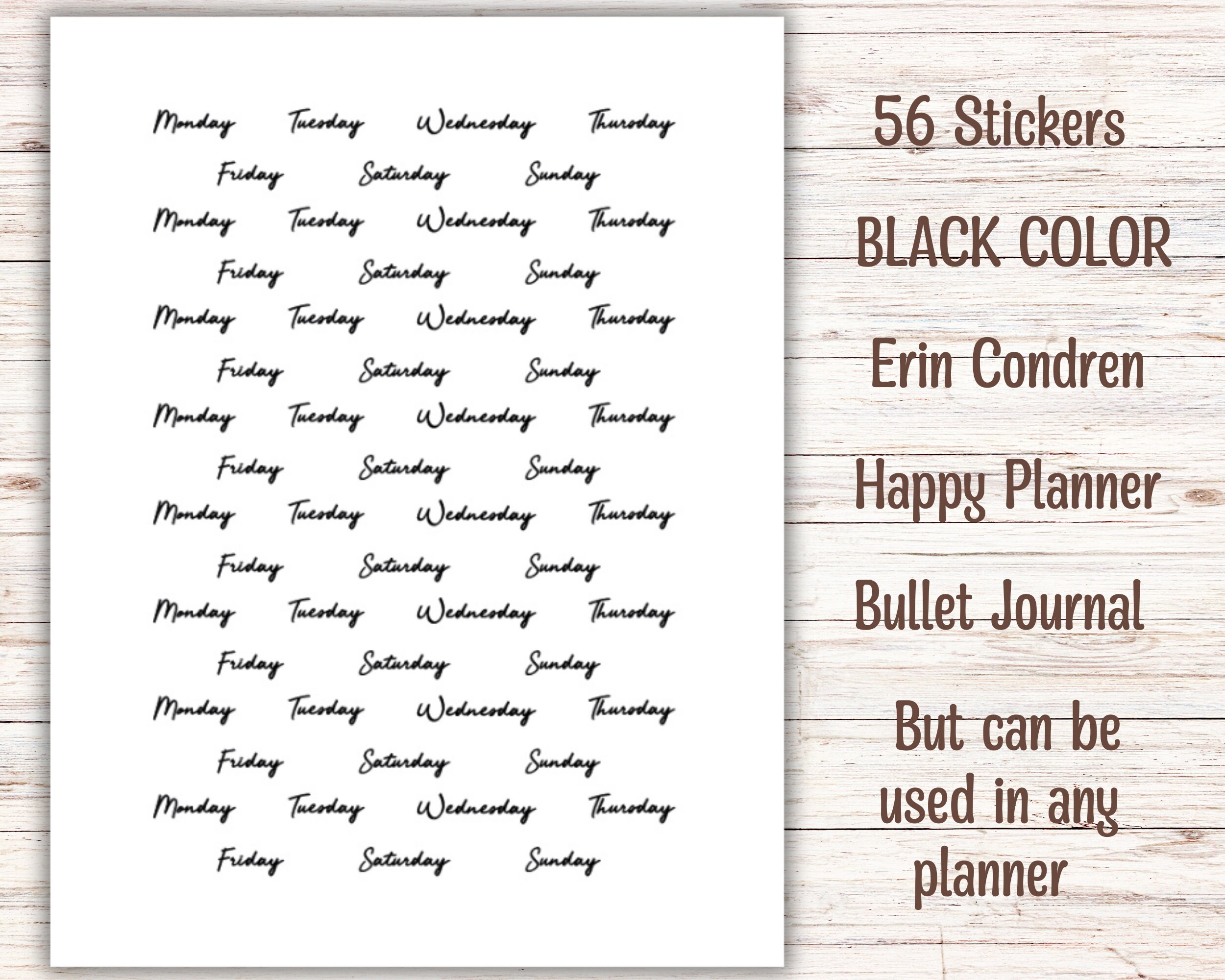 Days of the Week Script Stickers/printable Planner Stickers/erin ...