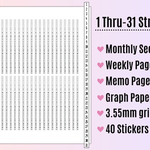 Hobonichi Weeks Date Strips, 1 Thru-31 Strips, Printable Planner ...