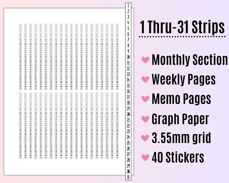 Hobonichi Weeks Date Strips, 1 Thru-31 Strips, Printable Planner ...