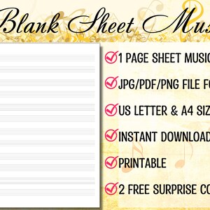 Printable Sheet Music for Letter/a4 & FREE COVER, Blank Sheet Music ...
