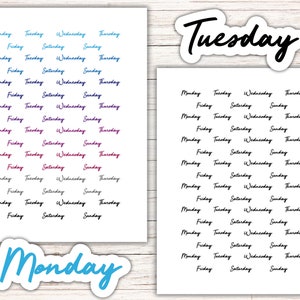 Days of the Week Script Stickers/printable Planner Stickers/erin ...