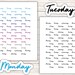 Days of the Week Script Stickers/printable Planner Stickers/erin ...
