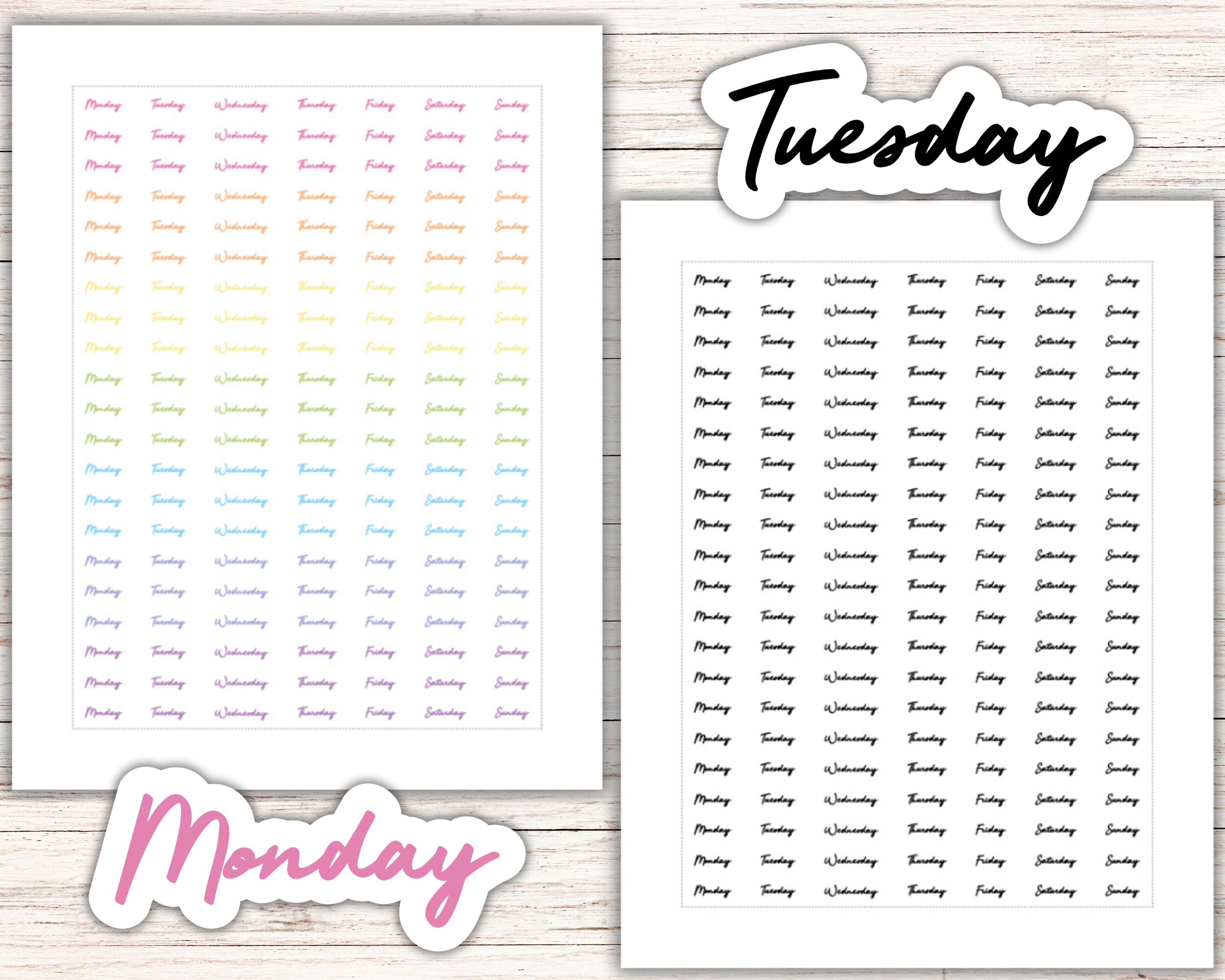 Horizontal Weekdays Stickers for Hobonichi Weeks/days of the - Etsy