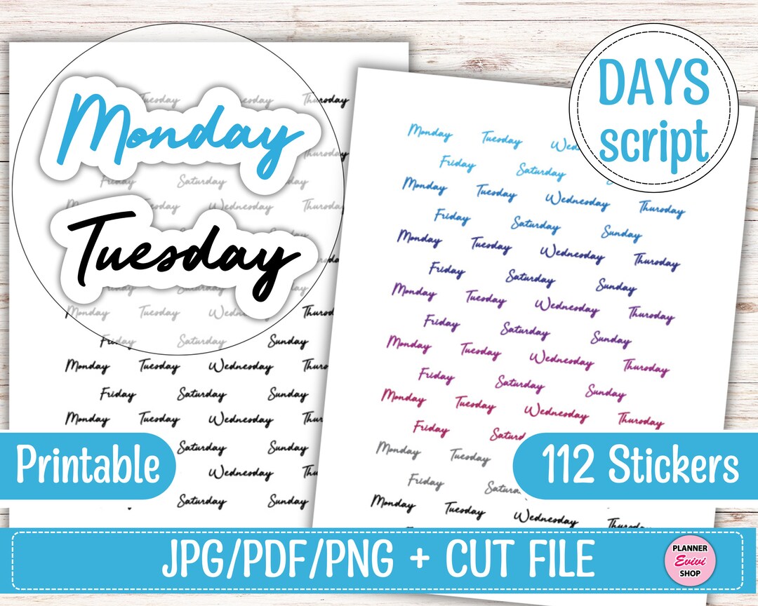 Days of the Week Script Stickers/printable Planner Stickers/erin ...