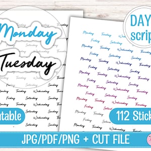Days of the Week Script Stickers/printable Planner Stickers/erin ...
