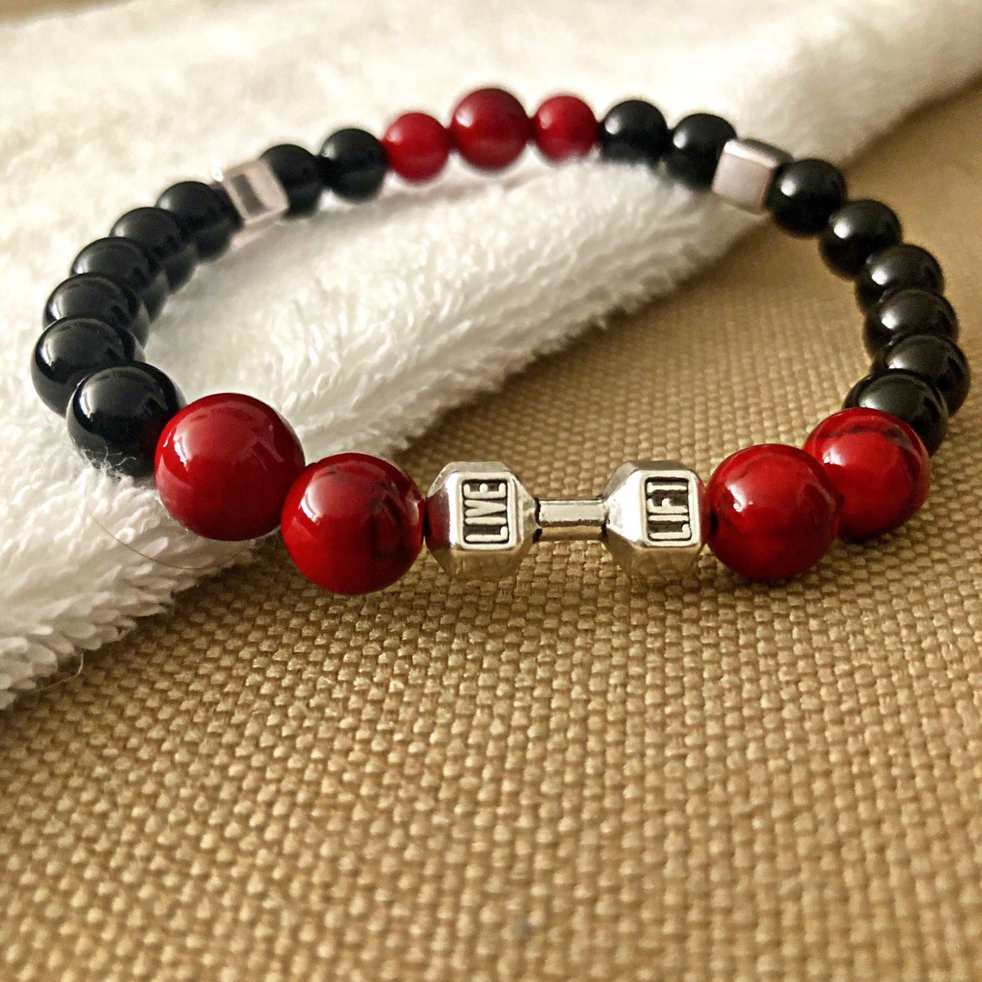 Black Jasper & Red Quartzite Barbell Bracelet - Etsy