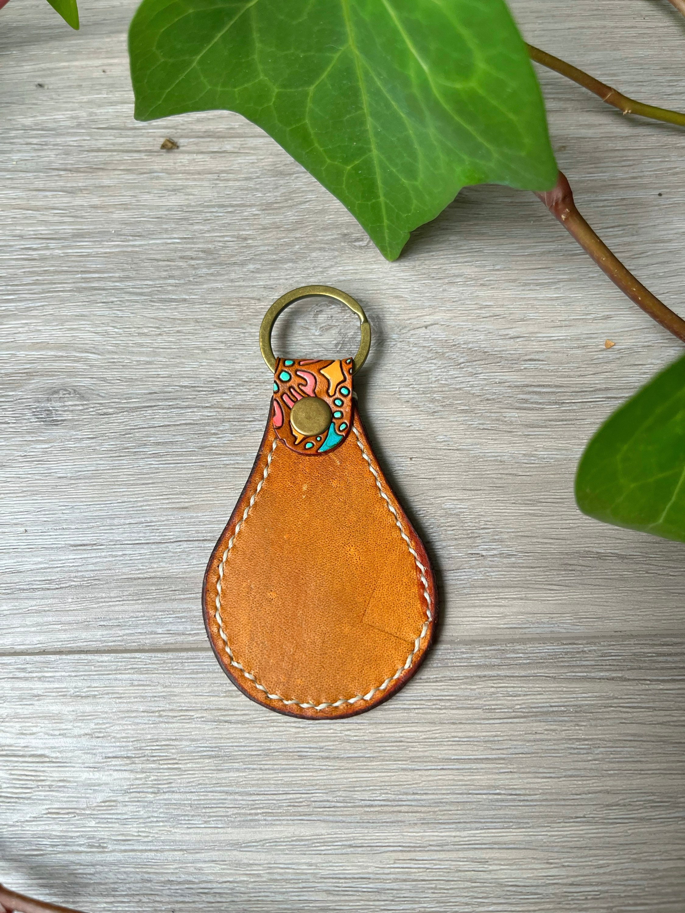 Hand Tooled Leather Keychain _unique Boho Floral Pattern _cute - Etsy