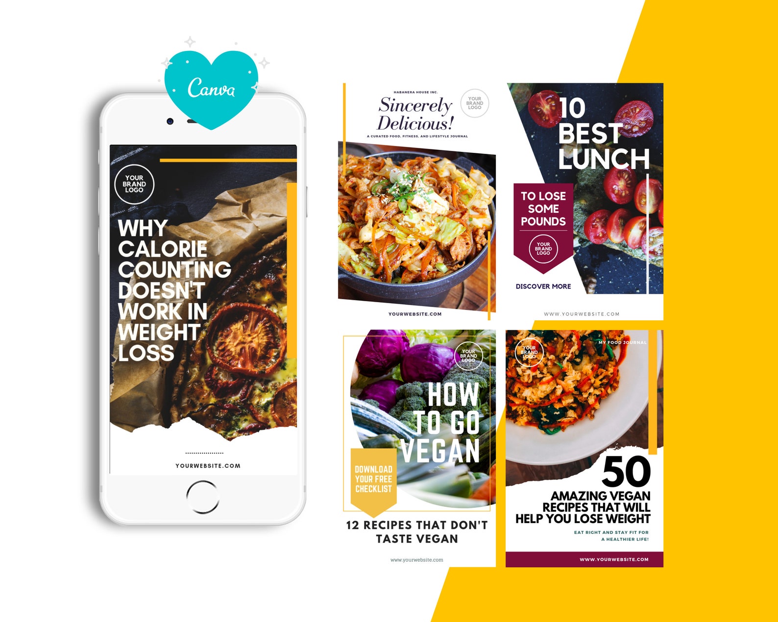 Food Blogger Pinterest Templates for Canva. Food Pinterest | Etsy