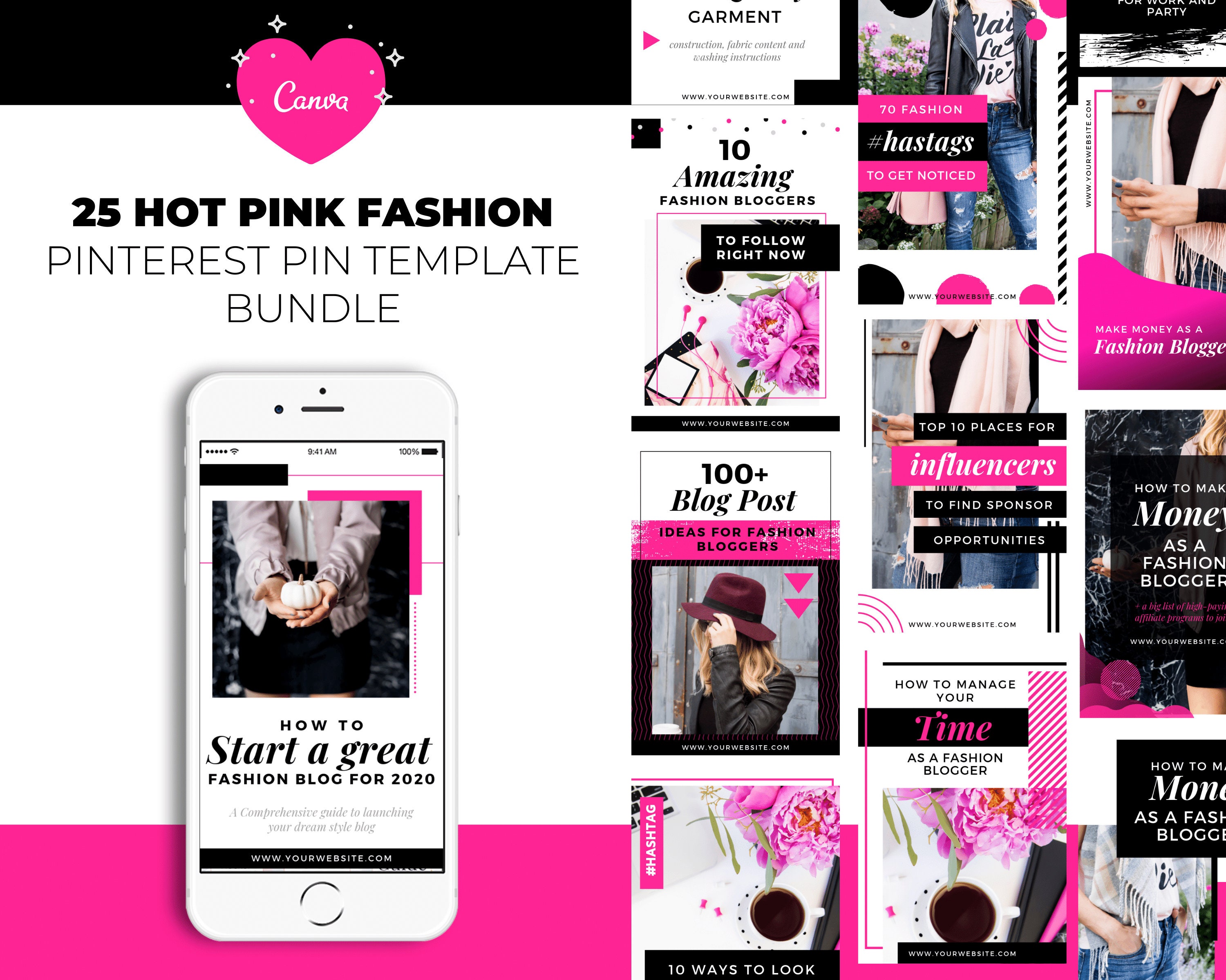 Fashion Blogger Pinterest Templates for Canva. Fashion | Etsy