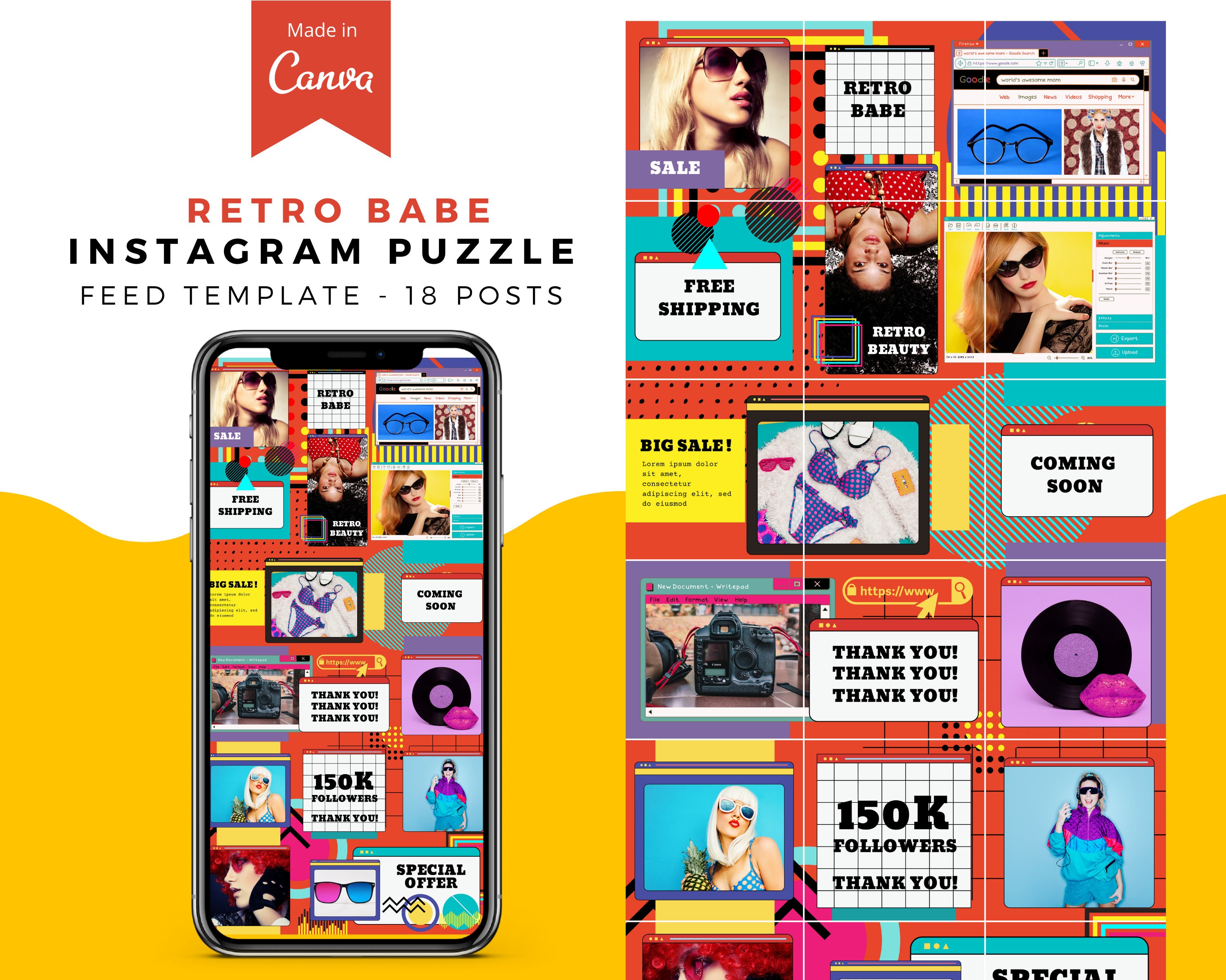 Retro Babe Canva Instagram Puzzle Feed Template Instagram 18 - Etsy