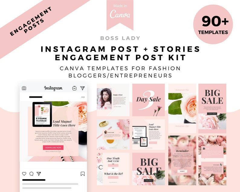 Boss Lady instagram Post Templates Black and White - Etsy