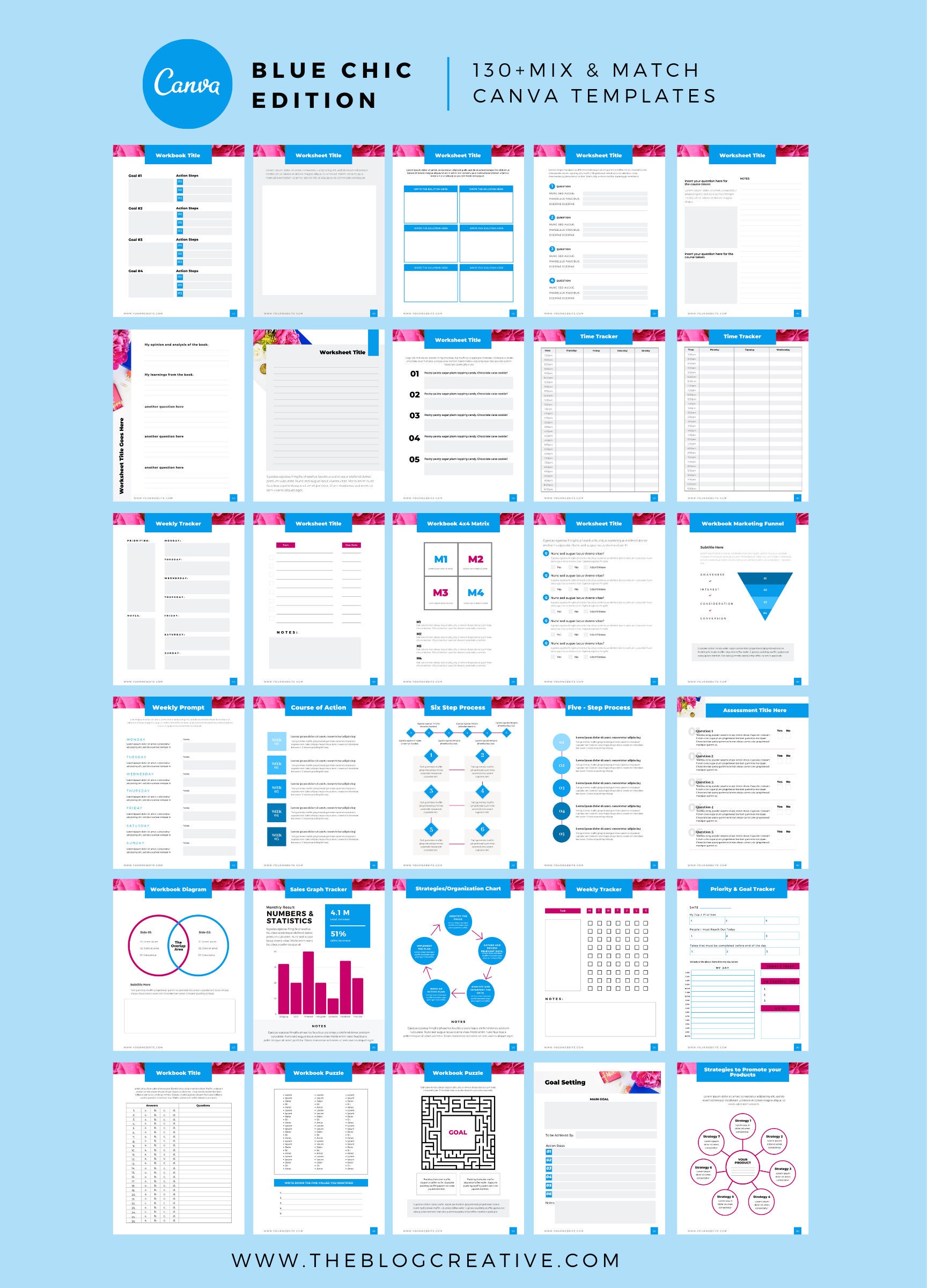 Blue Chic Workbook Canva Template Workbook Template DIY | Etsy