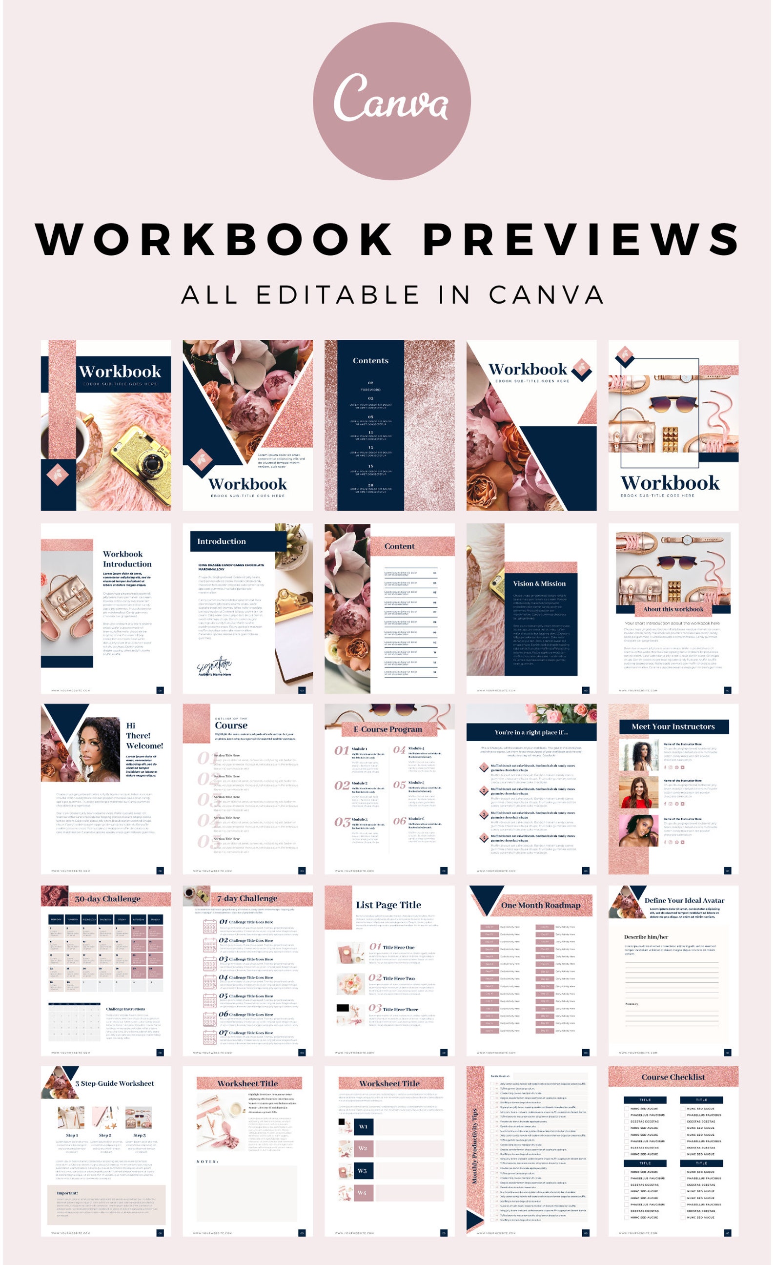 Rose Gold Chic Mega Workbook Canva Template. Workbook Template, DIY ...