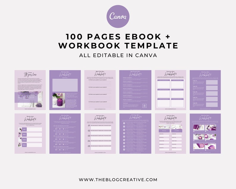 Lively Purple, Workbook Canva Template, Workbook Template, DIY Canva ...