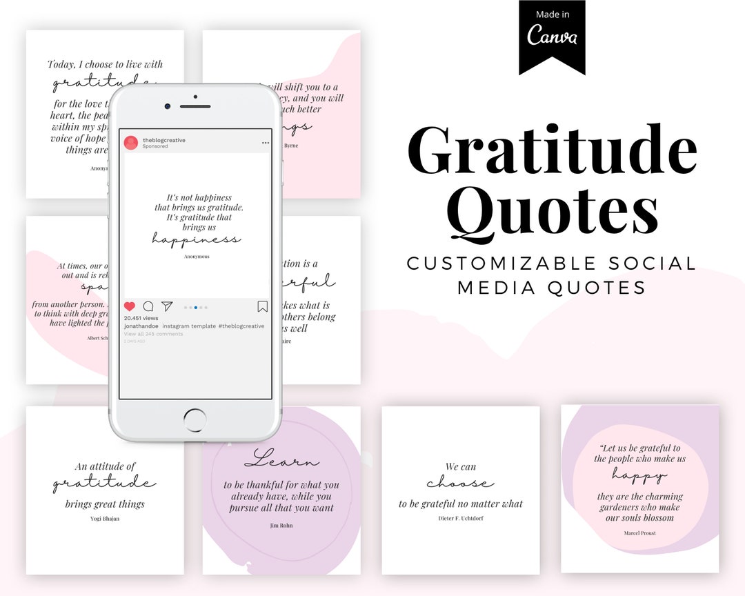 100 Gratitude Canva Quotes, Positive Quotes, Customizable Canva ...