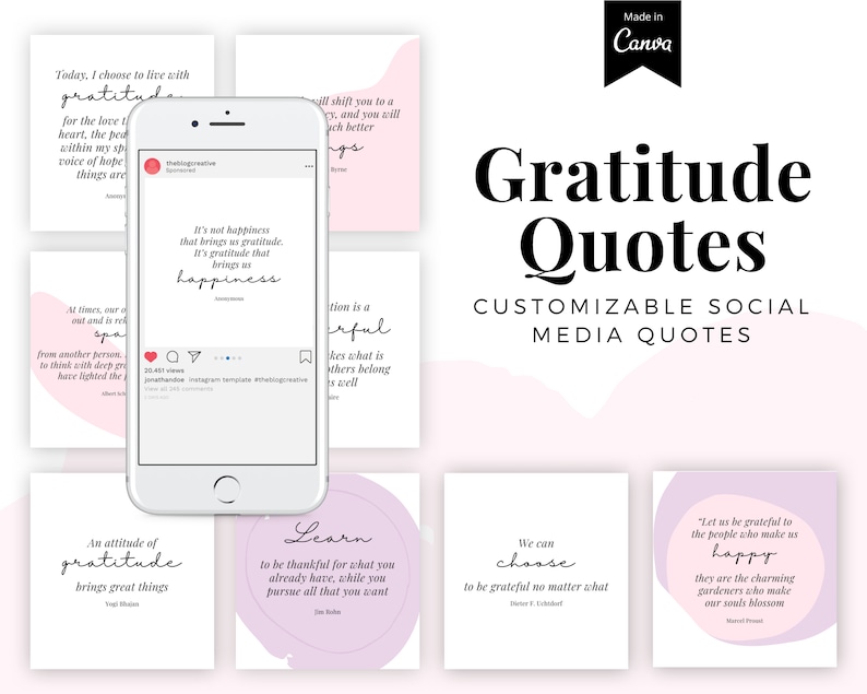 100 Gratitude Canva Quotes, Positive Quotes, Customizable Canva ...