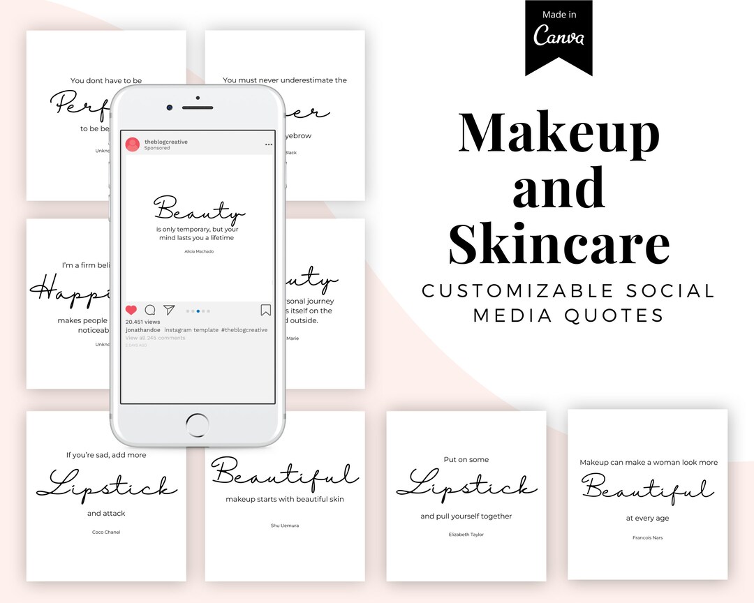 60 Canva Quotes, Makeup Quotes, Skincare Quotes, Customizable Canva ...