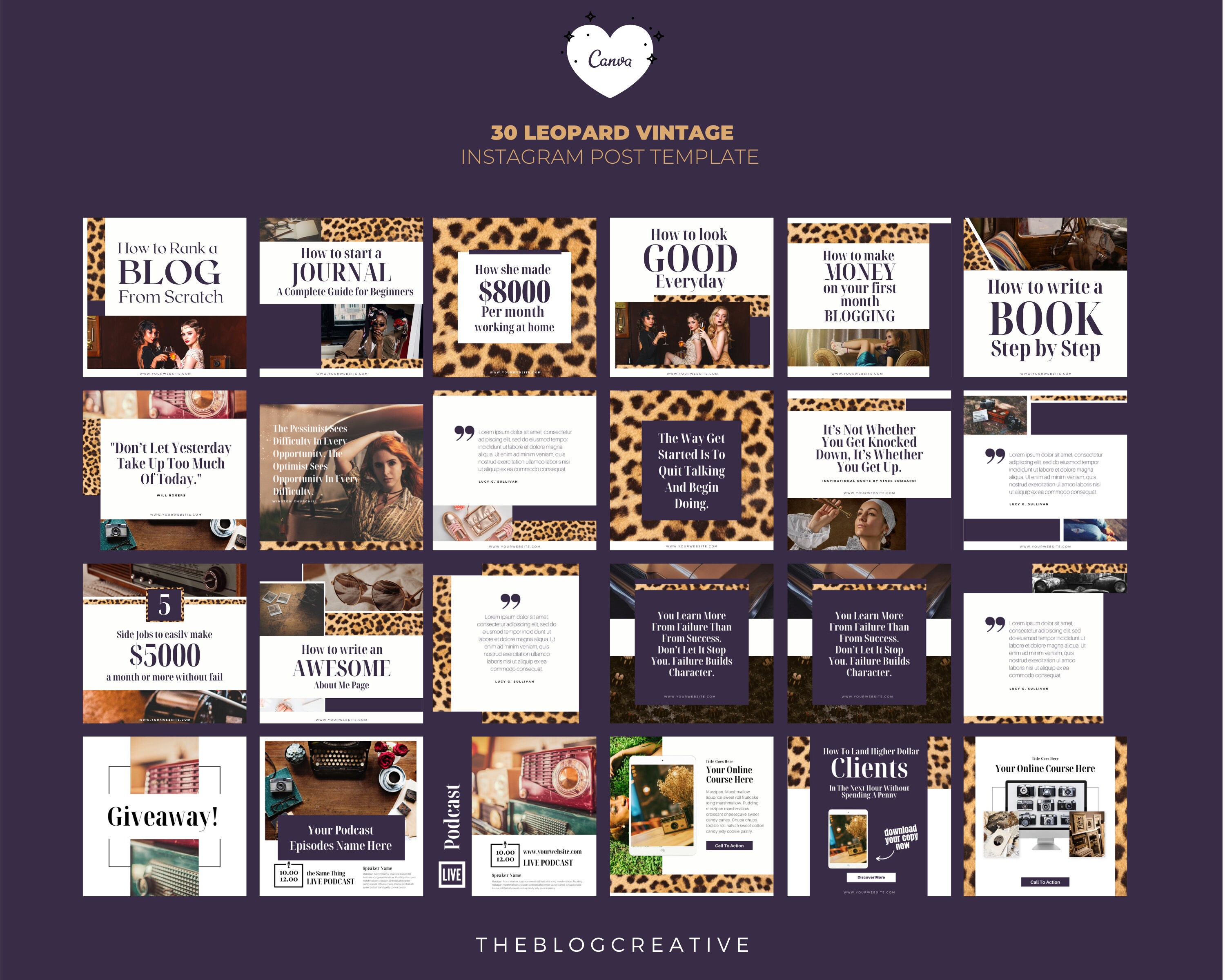 Vintage Leopard Instagram Template Instagram Post Instagram - Etsy