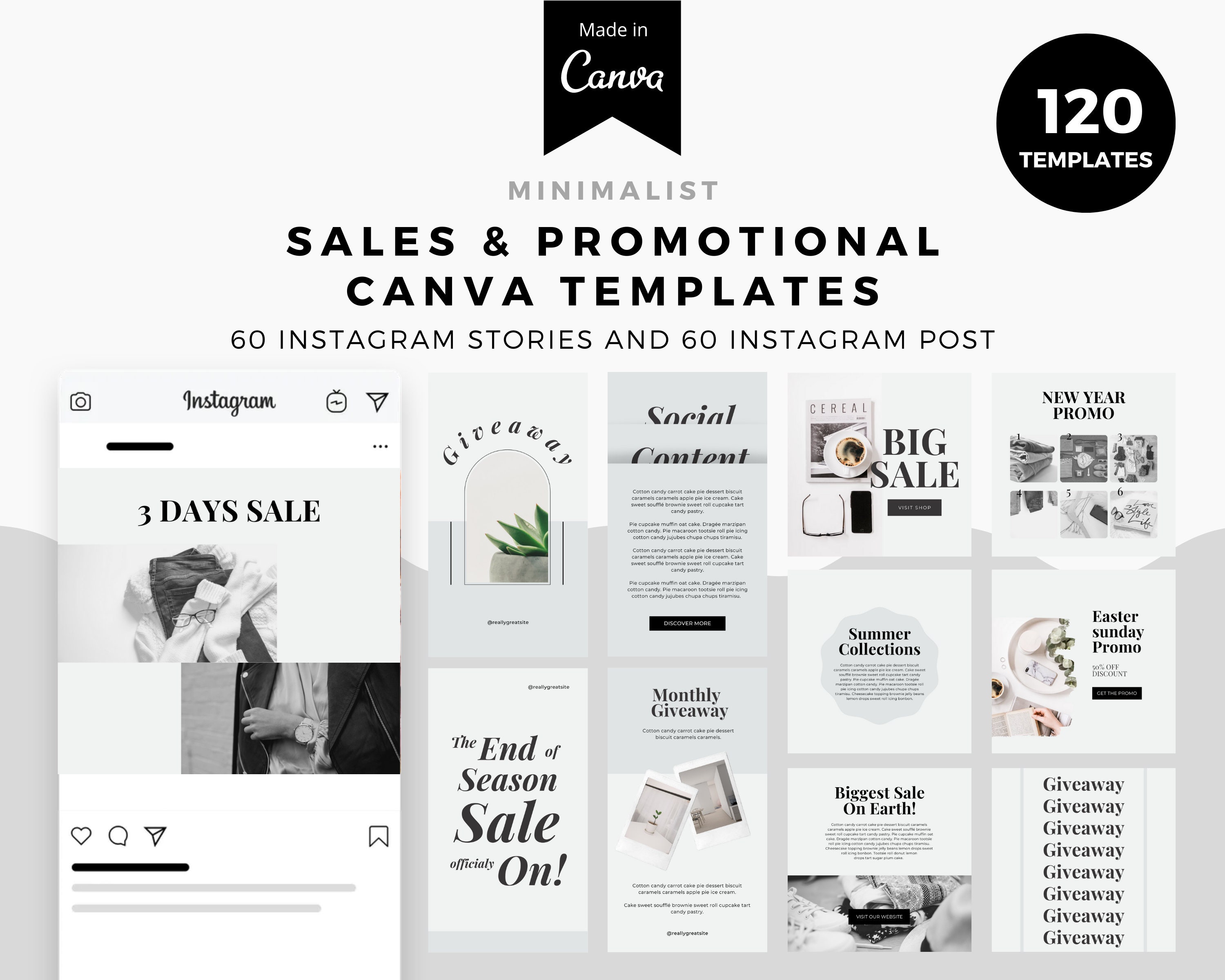 Canva Template Social Media Product: Minimalist 120 Editable Instagram ...