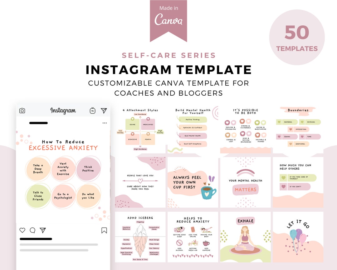 Self-care Series: Canva Instagram Template Pack, Charts and Graphs ...