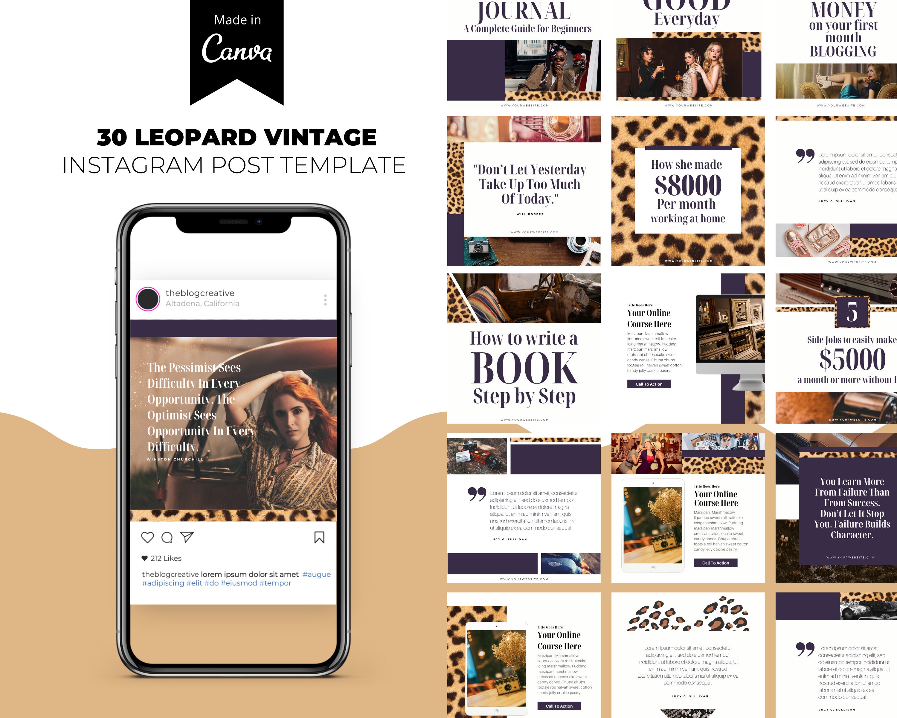 Vintage Leopard Instagram Template Instagram Post Instagram - Etsy