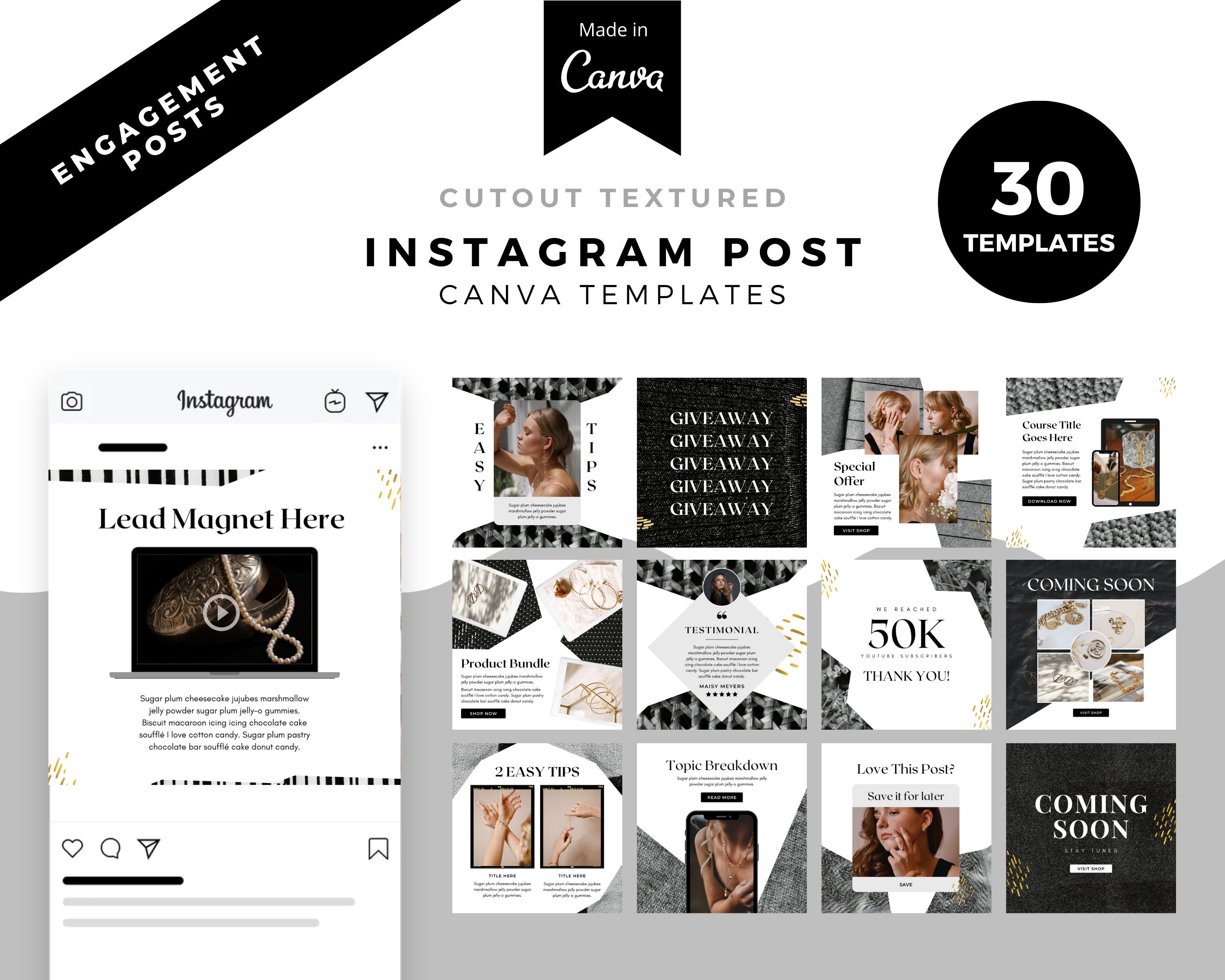 Cutout Textured Instagram Post Templates Gold Instagram | Etsy
