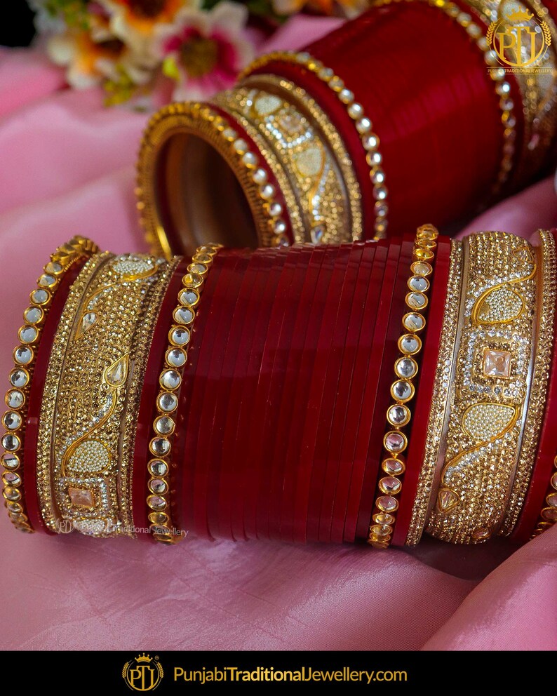 Red Kundan Bridal Chura Punjabi Traditional Jewellery | Etsy