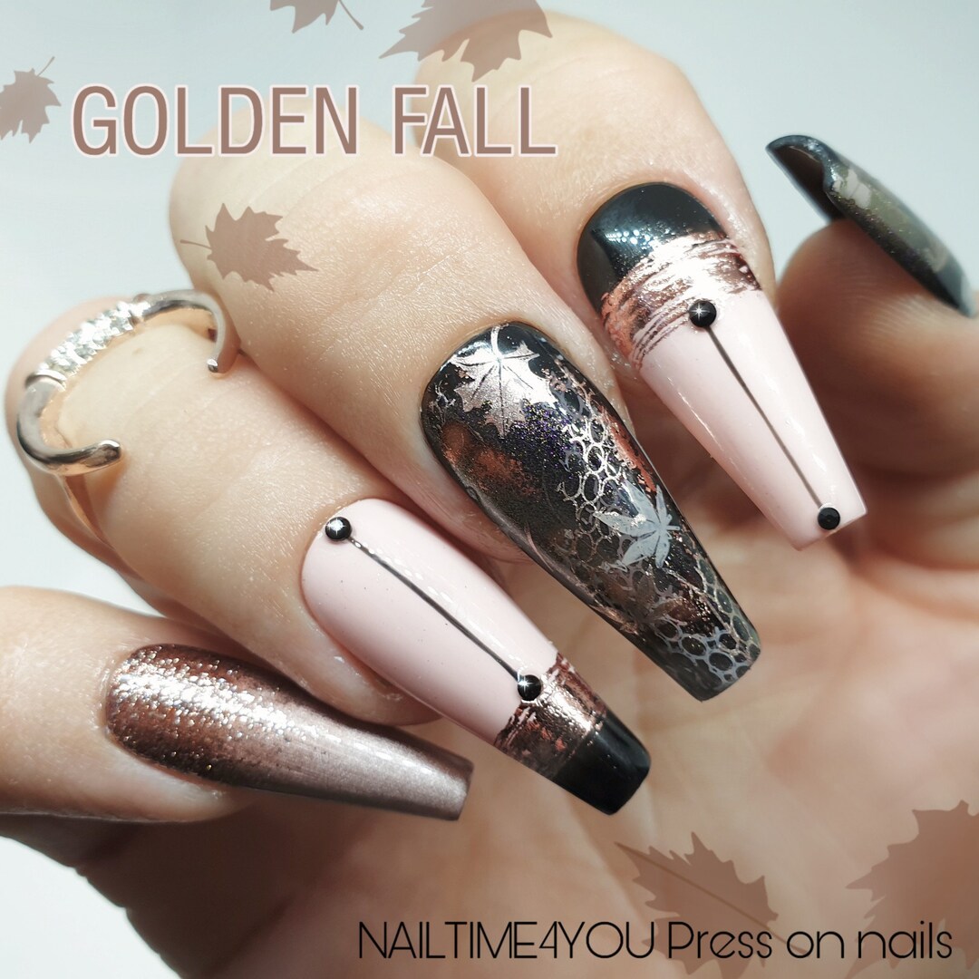 GOLDEN FALL Press on Nails Fall Nails Autumn Nails Long - Etsy Australia