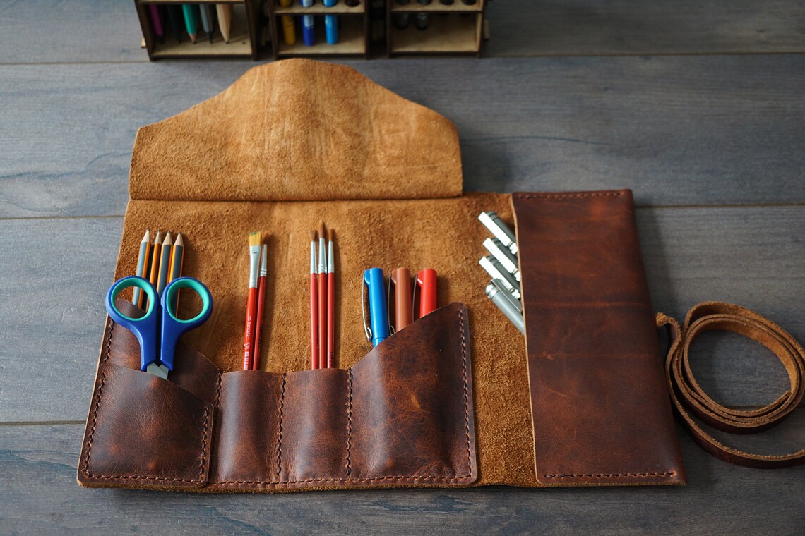 Leather Artist Tool Roll: Brush & Pencil Case - Etsy