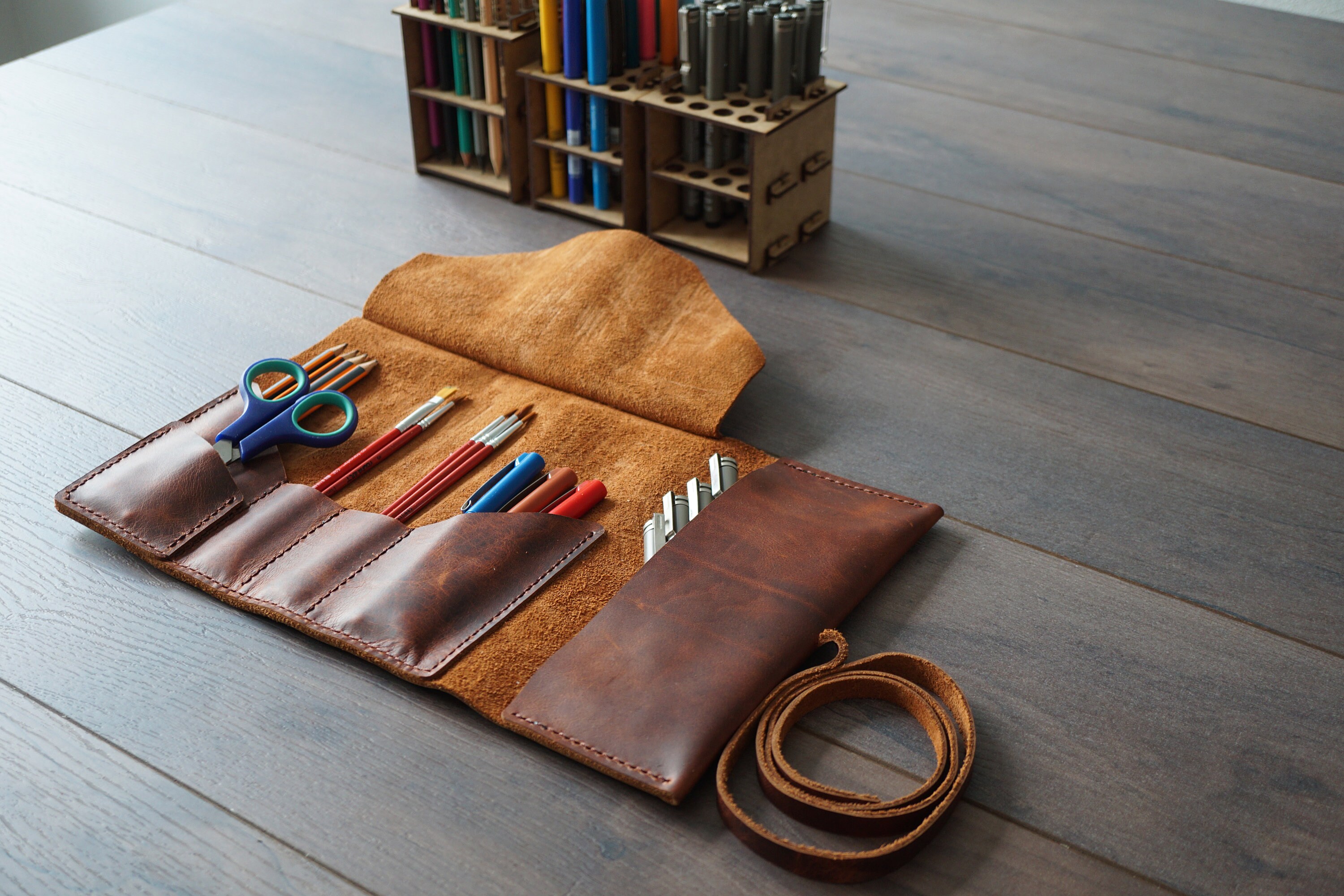 Leather Artist Tool Roll: Brush & Pencil Case - Etsy