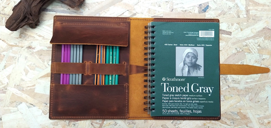 Leather Sketchbook Cover - A5, 8.5x5.5"personalized Artists Gifts ...