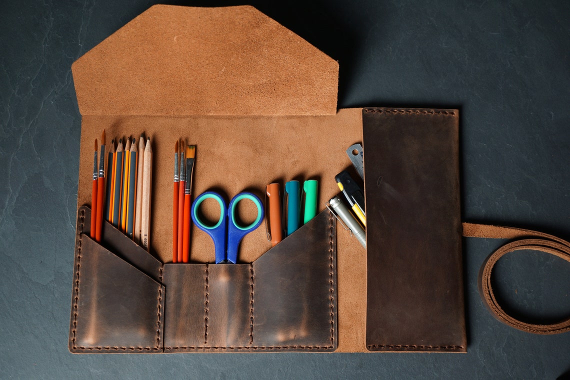 Leather Artist Tool Roll: Personalized Brush & Pencil Case - Etsy