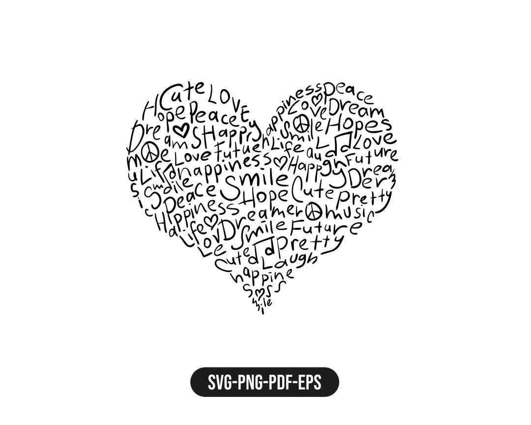Name Heart SVG, Doodle Heart Svg. Heart With Words - Etsy