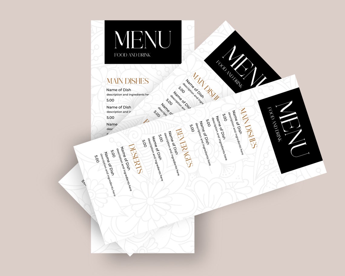 Minimalist Menu Template, Dinner and Drink Menu Template - Etsy