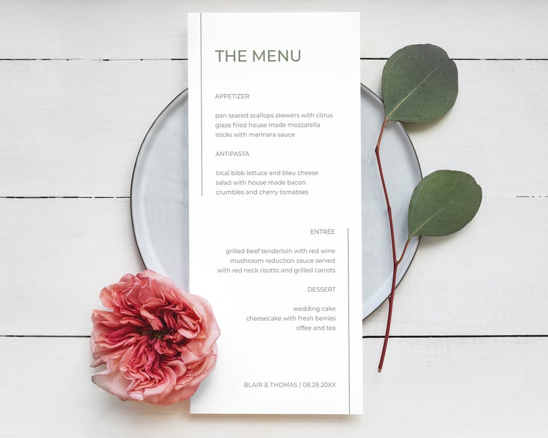 Minimalist Menu Design, Simple Wedding Menu Template - Etsy
