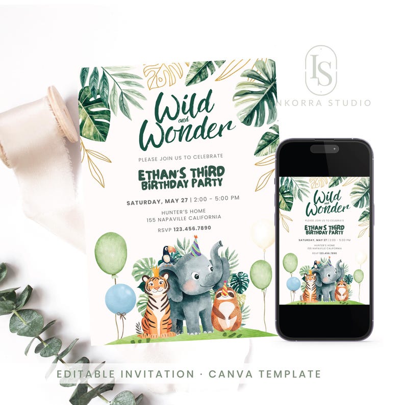 Jungle Animals Birthday Invitation | Wild Friends Theme, Editable Canva ...