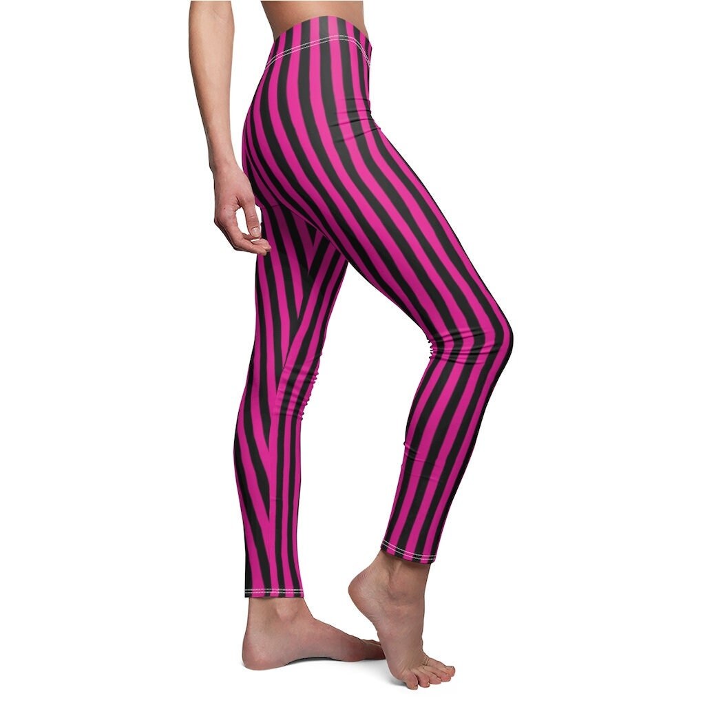 Black Pink Striped Leggings Stripe Leggings Stretch Pants Etsy