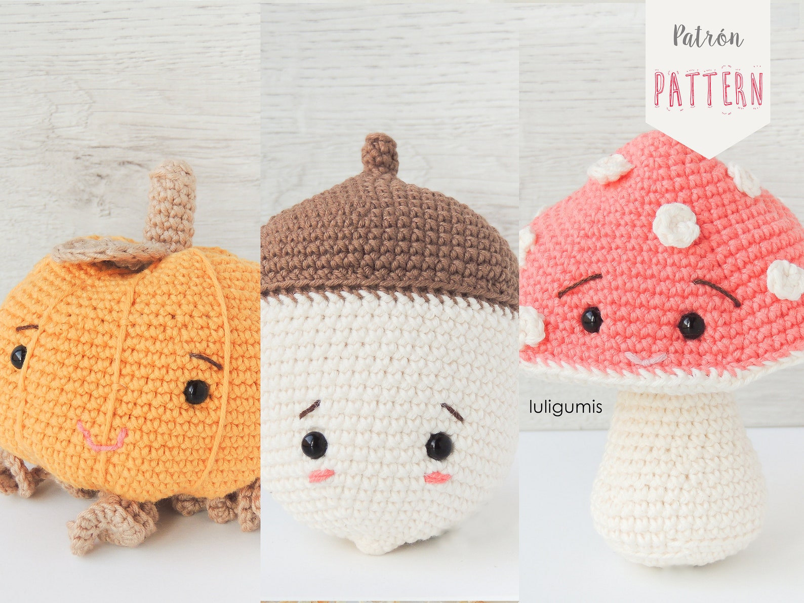 Fall Amigurumi Crochet Pattern: Pumpkin, Acorn, Mushroom (PDF Pattern ...